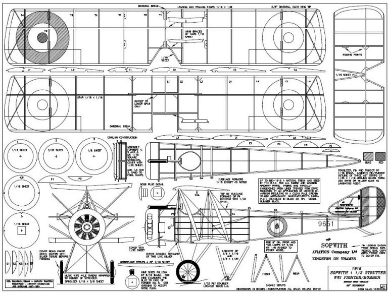 Sopwith 1 1/2 Strutter WW1 Fighter/Bomber - 20in wingspan - The Gee Bee.com
